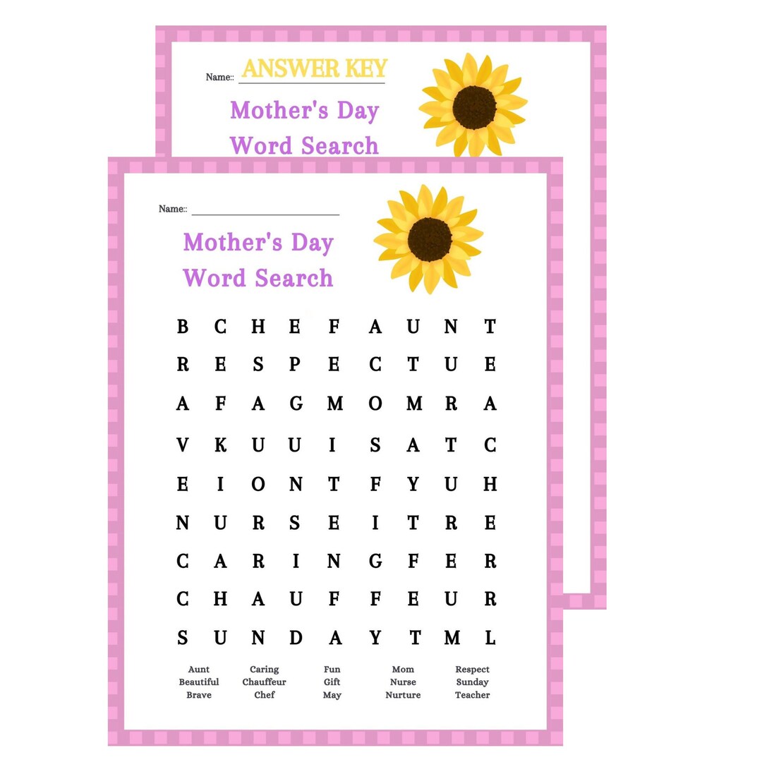 Mother's Day Printable Word Search Puzzle and Answer Key, Instant ...