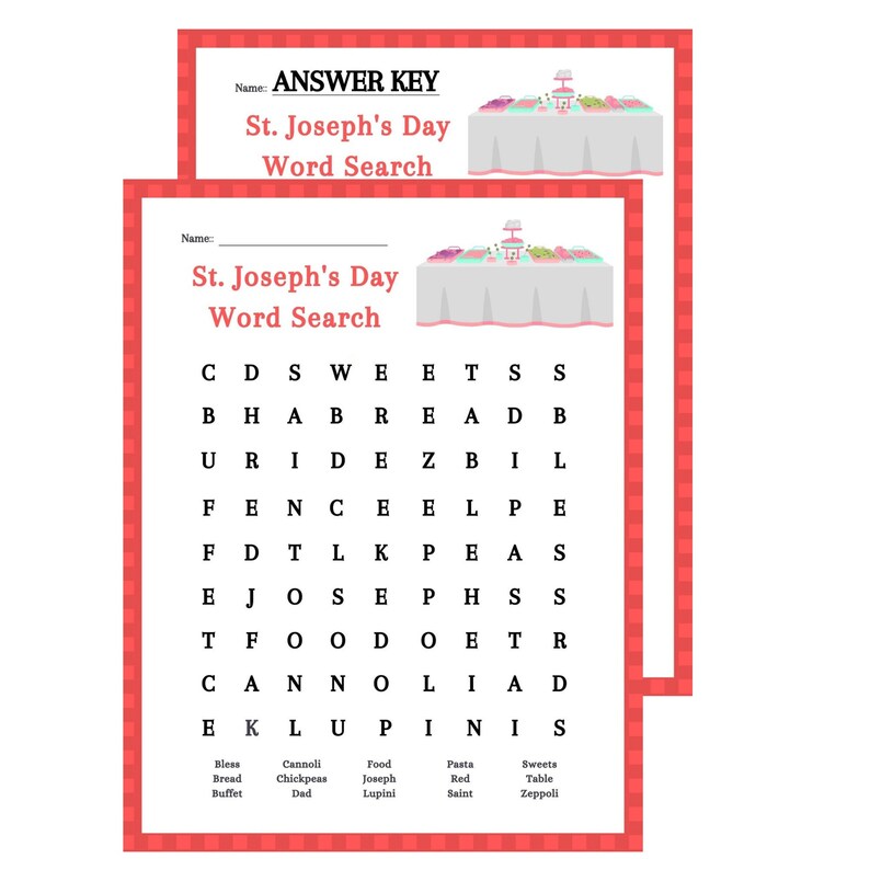 St. Joseph's Day Printable Word Search Puzzle + Answer Key, Instant ...
