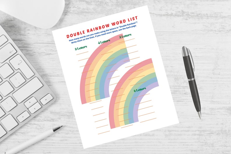 Rainbow Word List Printable, Instant Download Print at Home Digital ...