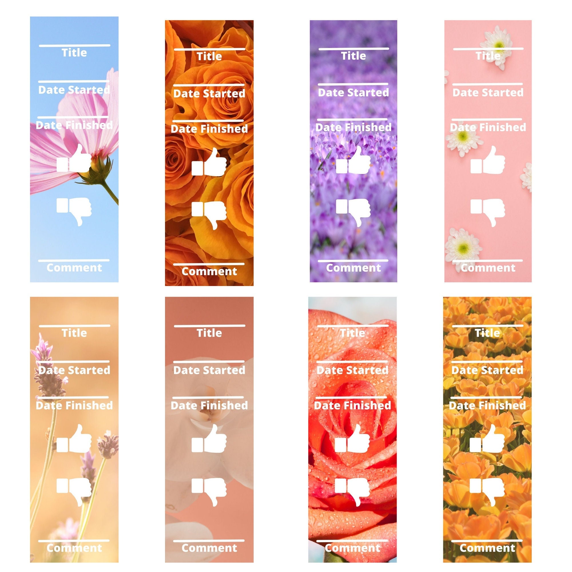 Book Review Bookmarks Printable, Set of 8 Floral Bookmarks, Instant ...