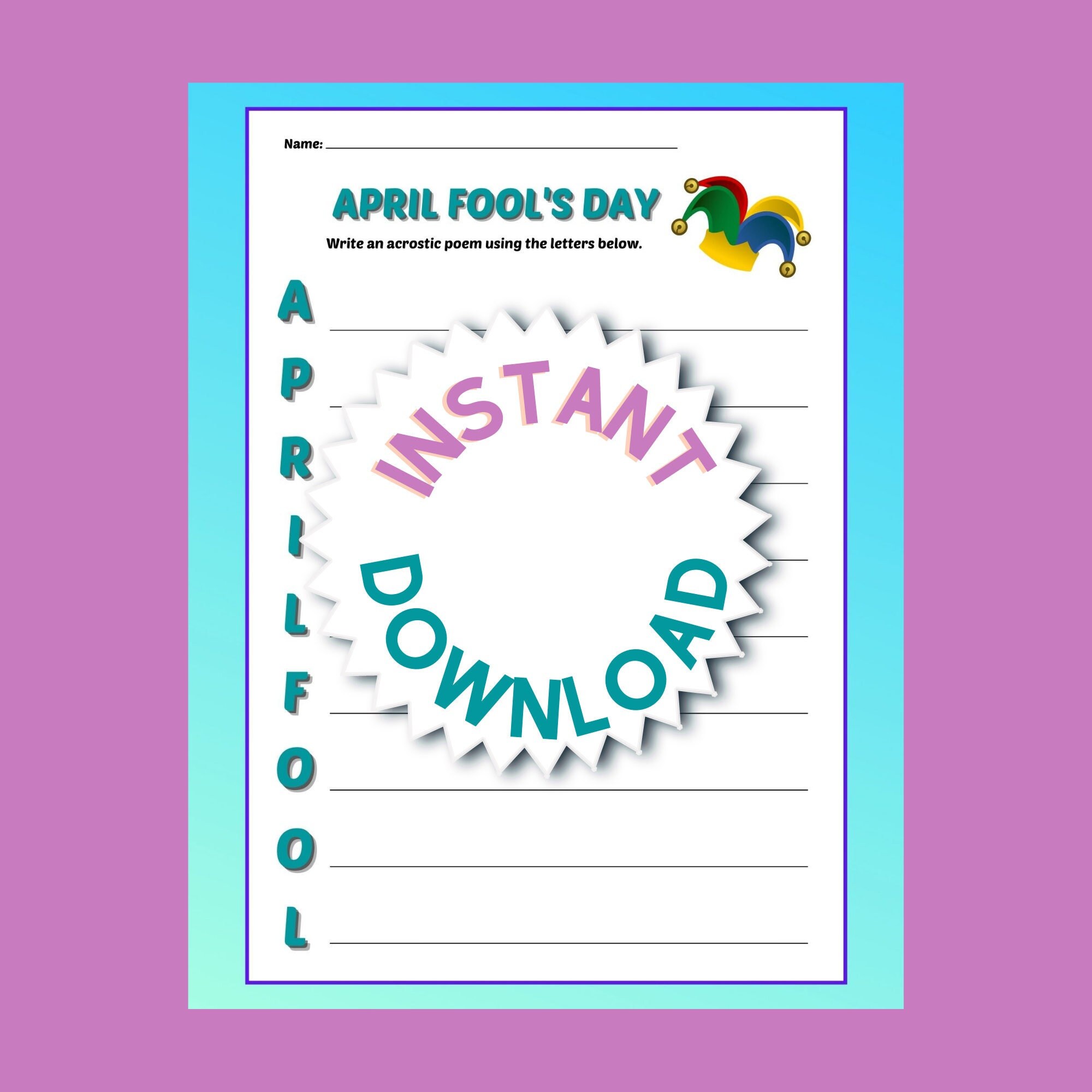 April Fool's Day Printable Acrostic Poem, Instant Download Print at ...