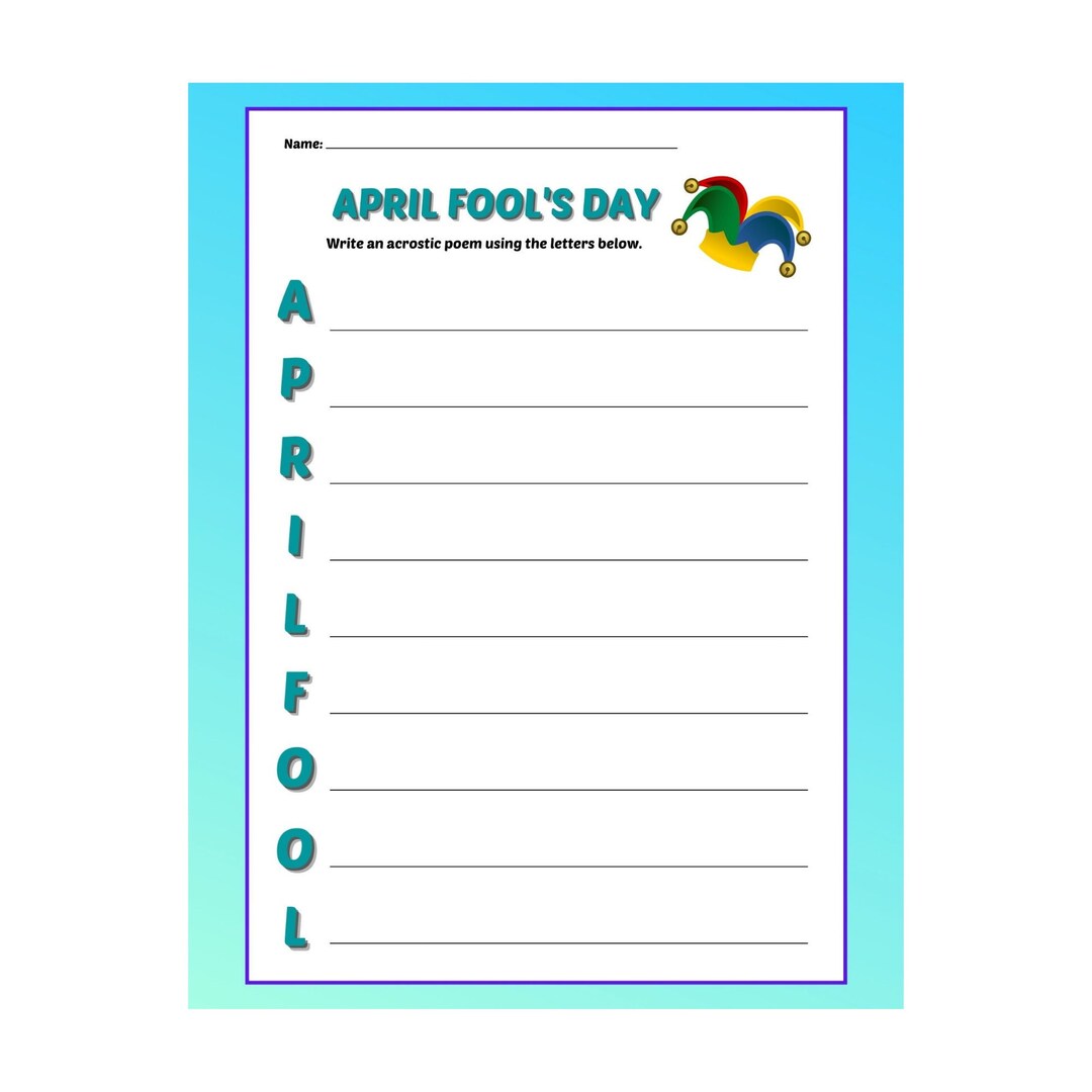 April Fool's Day Printable Acrostic Poem, Instant Download Print at ...