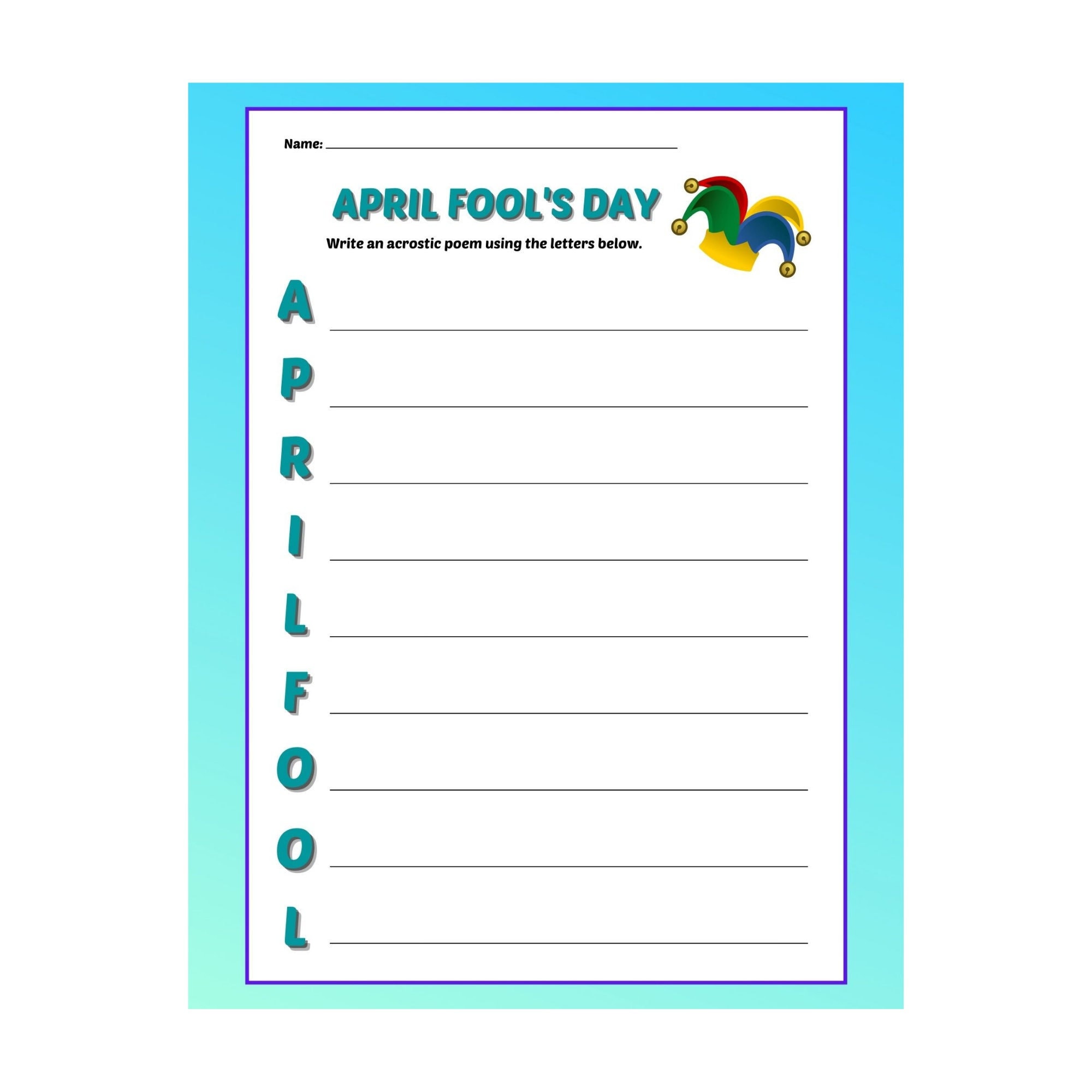 April Fool's Day Printable Acrostic Poem, Instant Download Print at ...