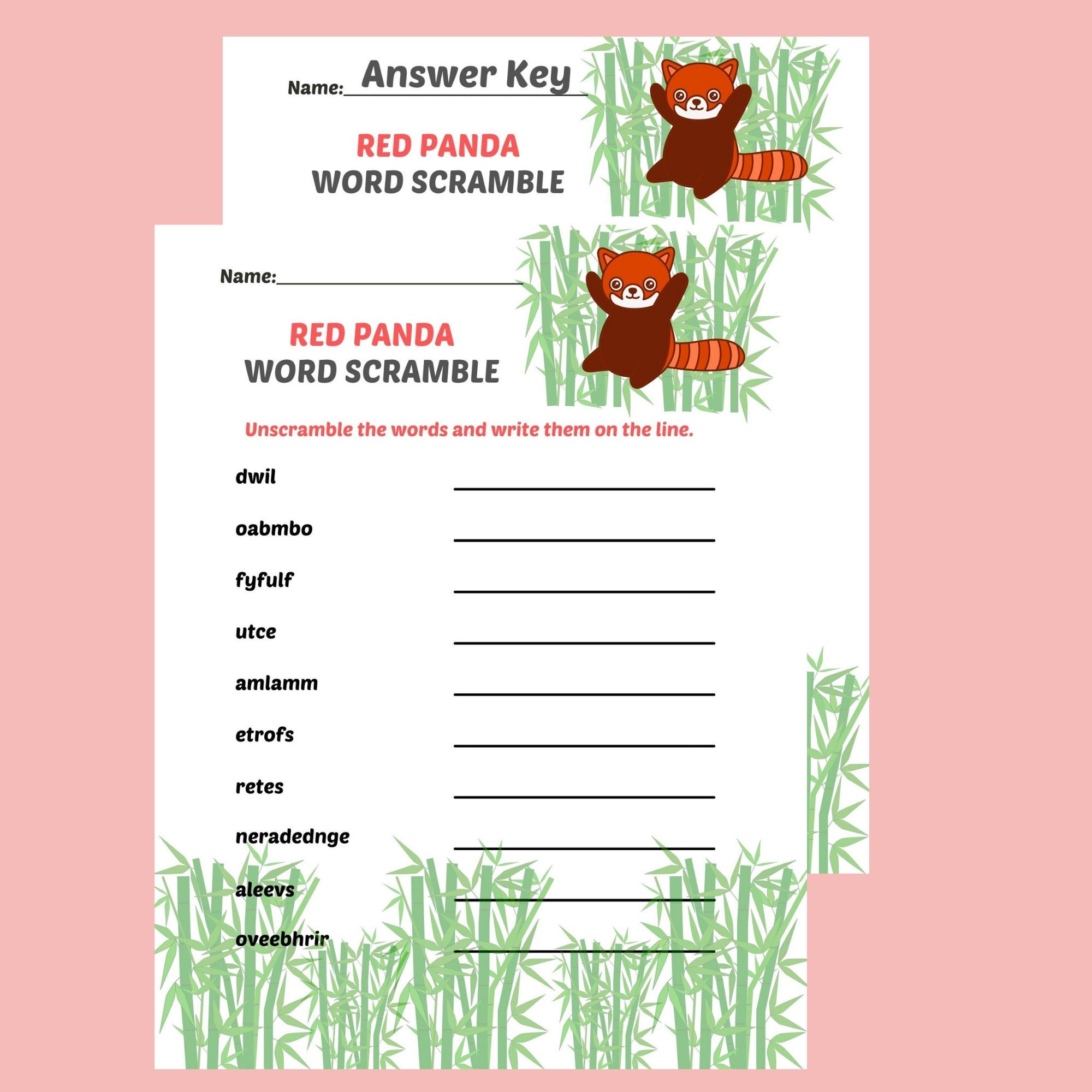 Red Panda Printable Word Scramble and Answer Key Instant - Etsy Singapore