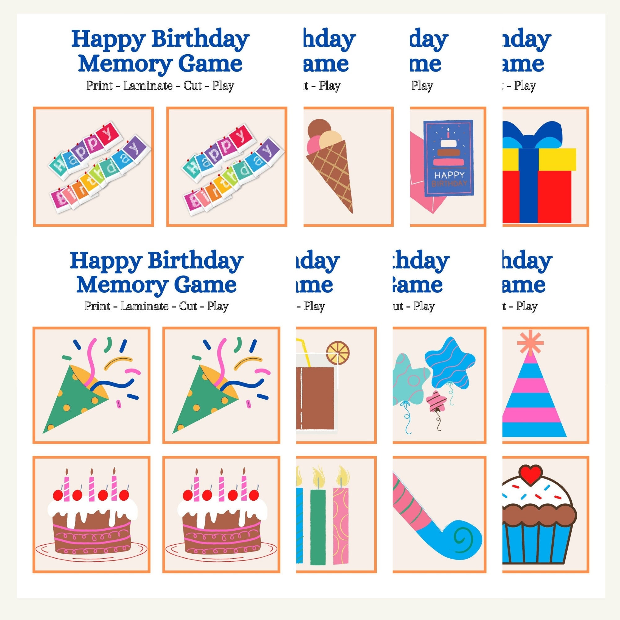 Happy Birthday Printable Memory Game Instant Download Print at Home ...