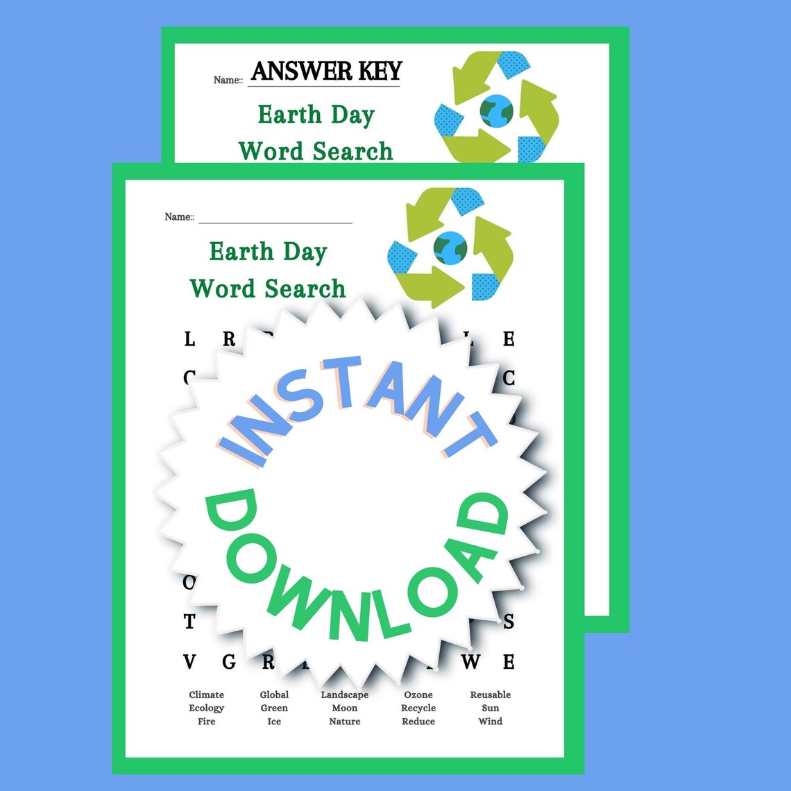 Earth Day Printable Word Search Puzzle and Answer Key, Instant Download ...