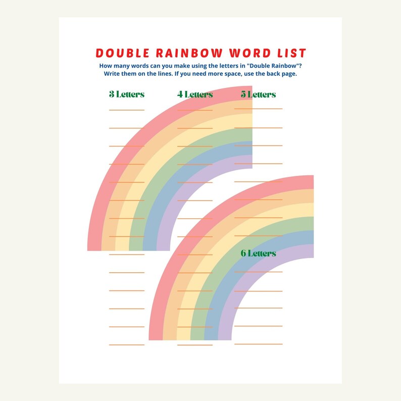 Rainbow Word List Printable, Instant Download Print at Home Digital ...