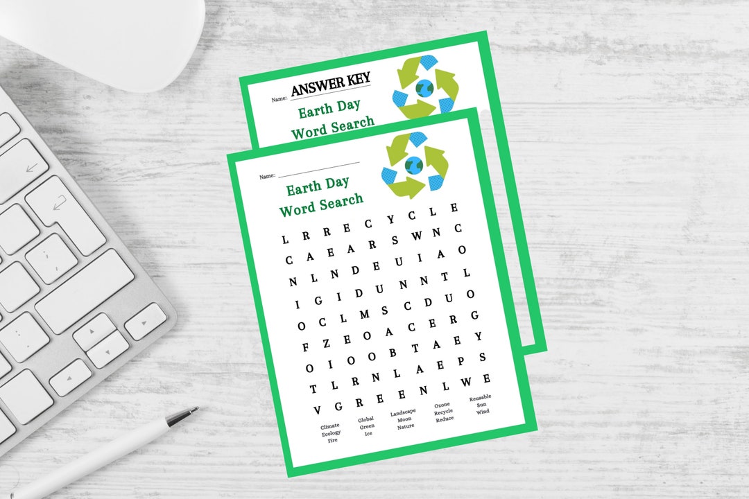 Earth Day Printable Word Search Puzzle and Answer Key, Instant Download ...