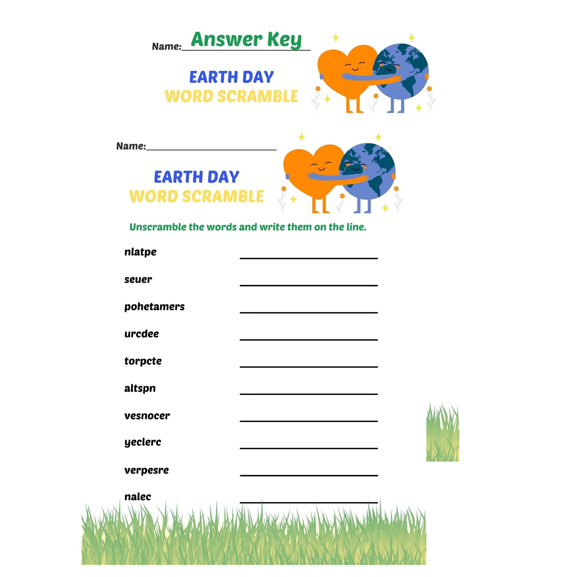 Earth Day Word Scramble and Answer Key Printable, Instant Download ...