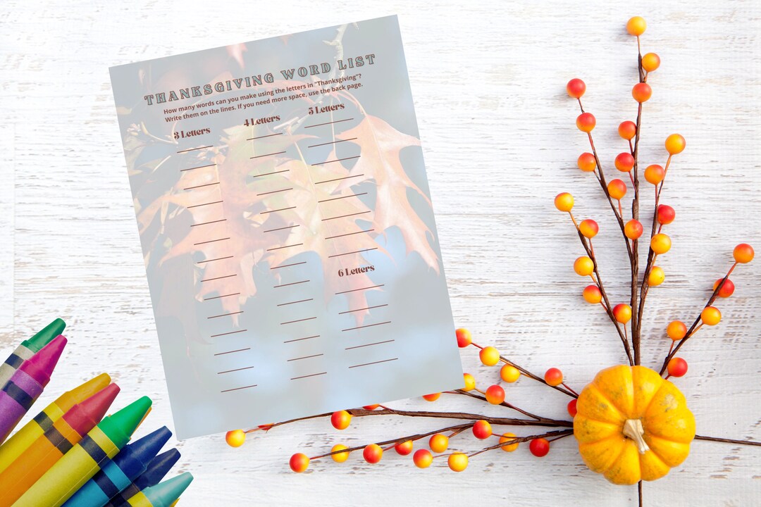 Thanksgiving Word List Printable, Instant Download Print at Home ...