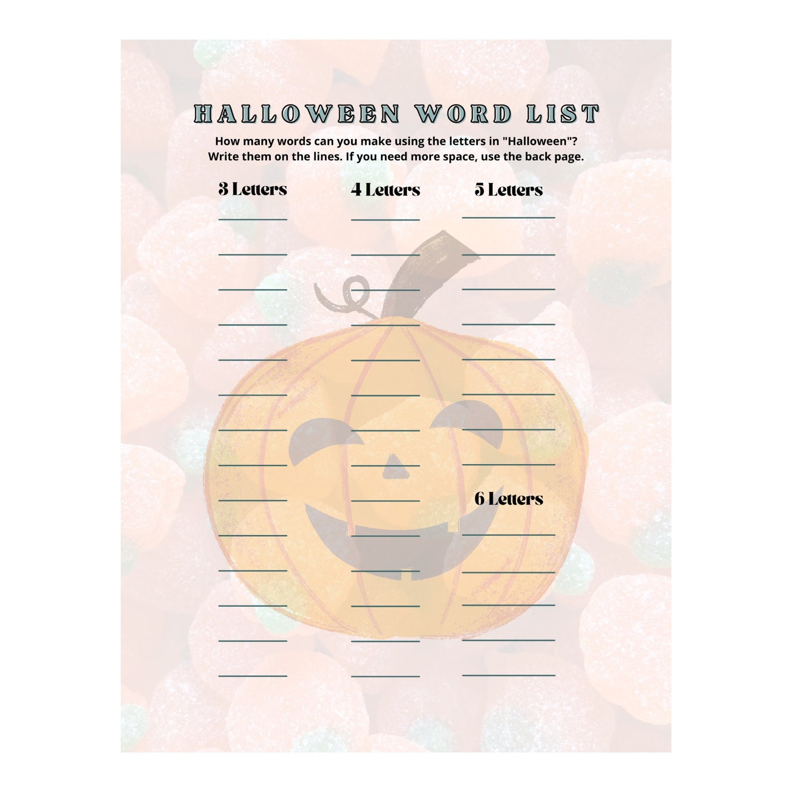 Halloween Word List Printable Instant Download Print at Home - Etsy