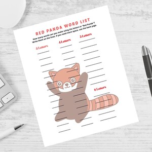 Red Panda Word List Printable, Instant Download Print at Home Digital ...