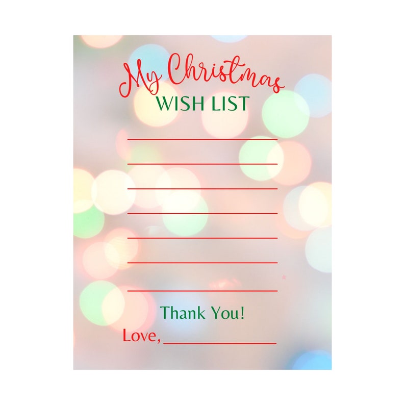 Christmas Wish List Printable, Instant Download Print at Home Digital ...