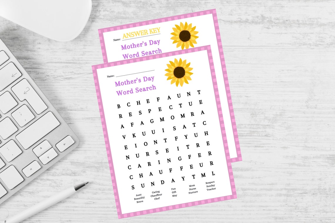 Mother's Day Printable Word Search Puzzle and Answer Key, Instant ...