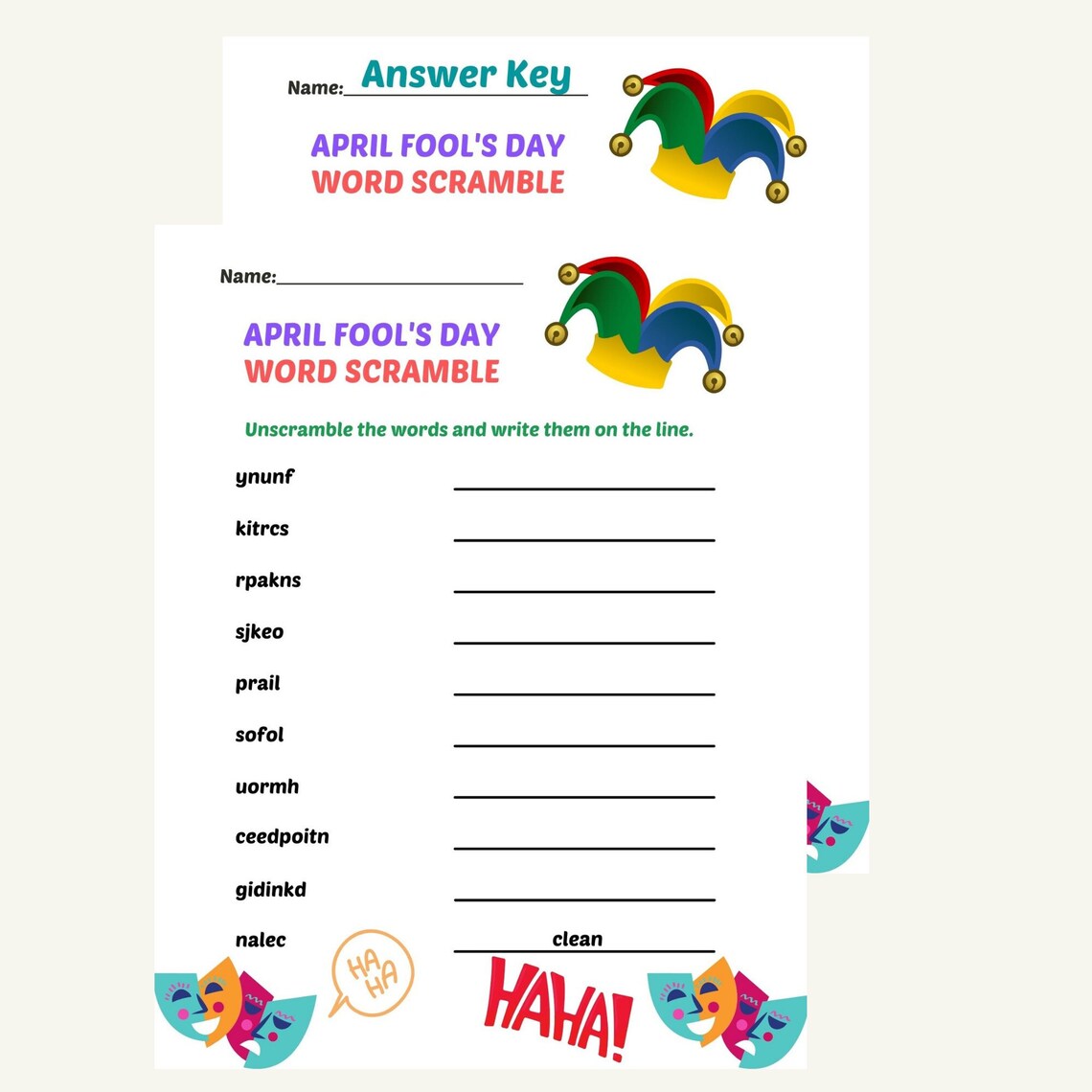April Fool's Day Printable Word Scramble and Answer Key, Instant ...