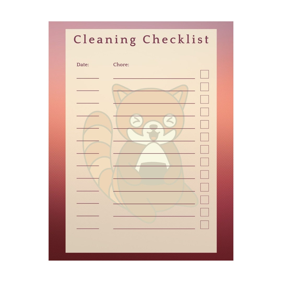 Red Panda Cleaning Checklist Printable | Instant PDF Download ...