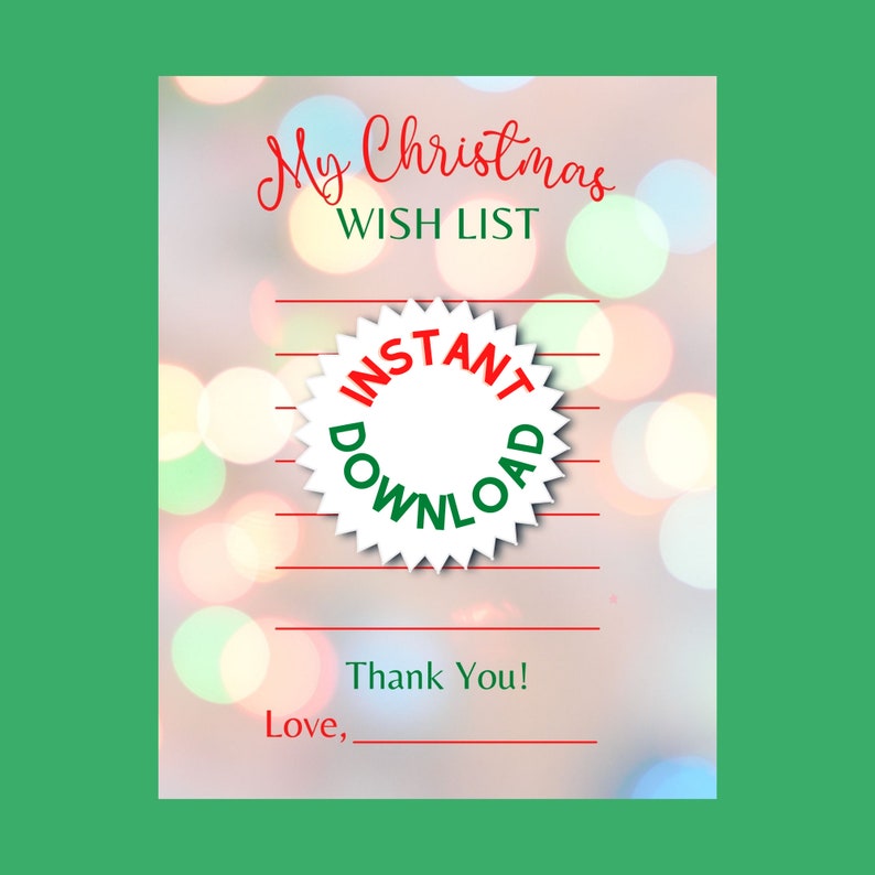 Christmas Wish List Printable, Instant Download Print at Home Digital ...
