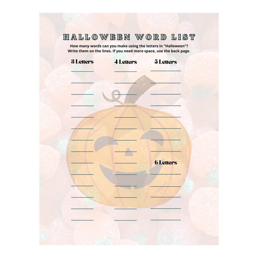Halloween Word List Printable, Instant Download Print at Home Digital ...