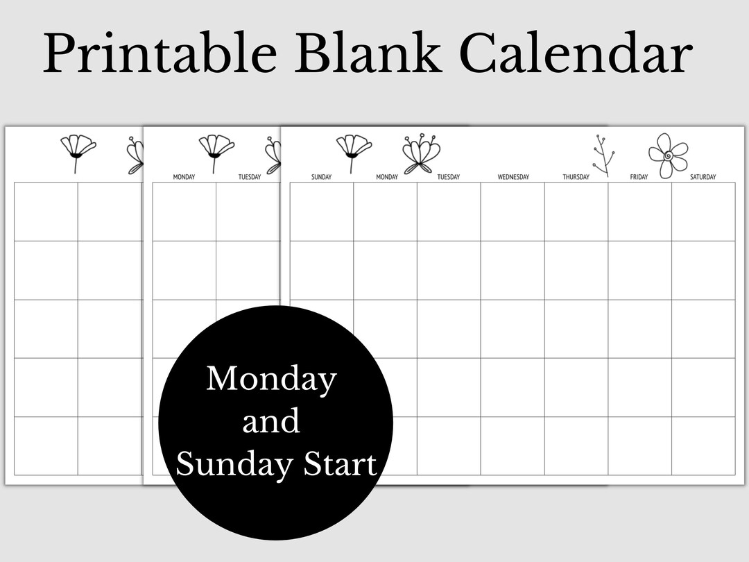 Printable Blank Calendar / Weekly Planner / Minimalistic Planner ...