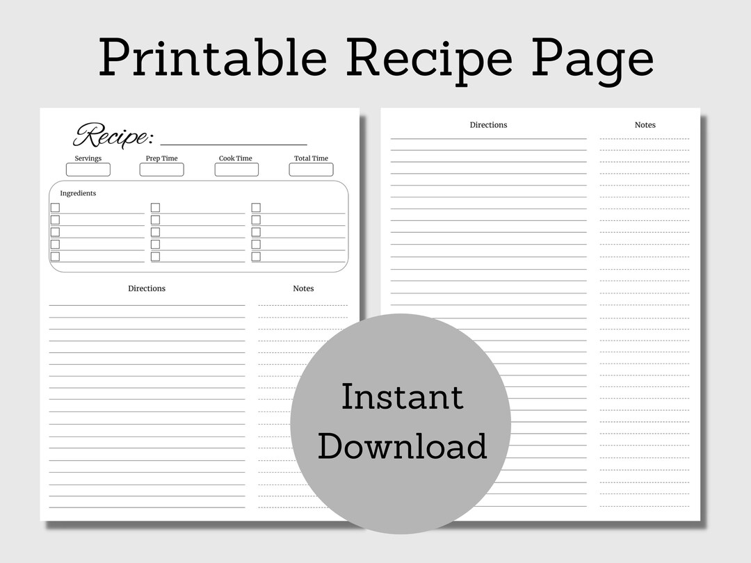 Blank Recipe Page / Recipe Card / Recipe Template - Etsy