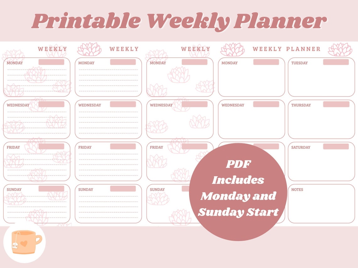 Printable Weekly Planner / Pink and White Planner / - Etsy