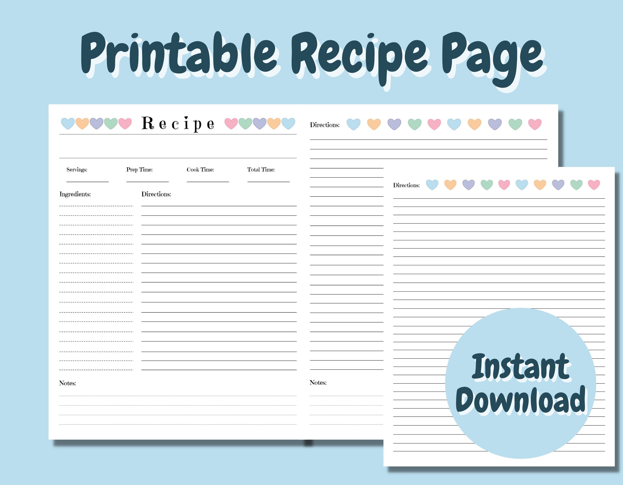 Candy Hearts Recipe Page, Printable Valentine's Day Recipe Page, Recipe ...