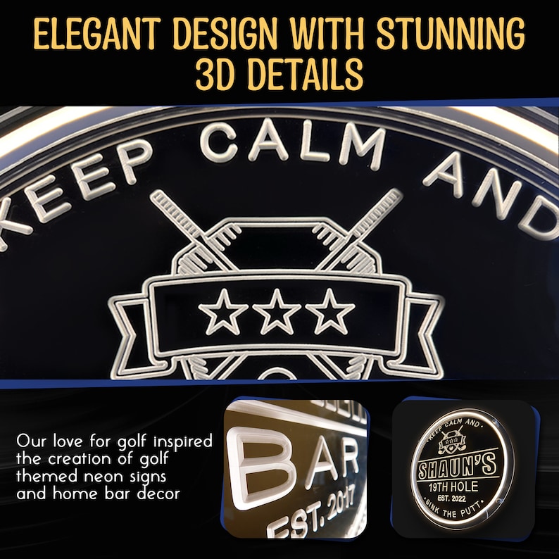 Golf Bar Signs for Home Bar, Personalized LED Golf Clubs Bar Lights ...