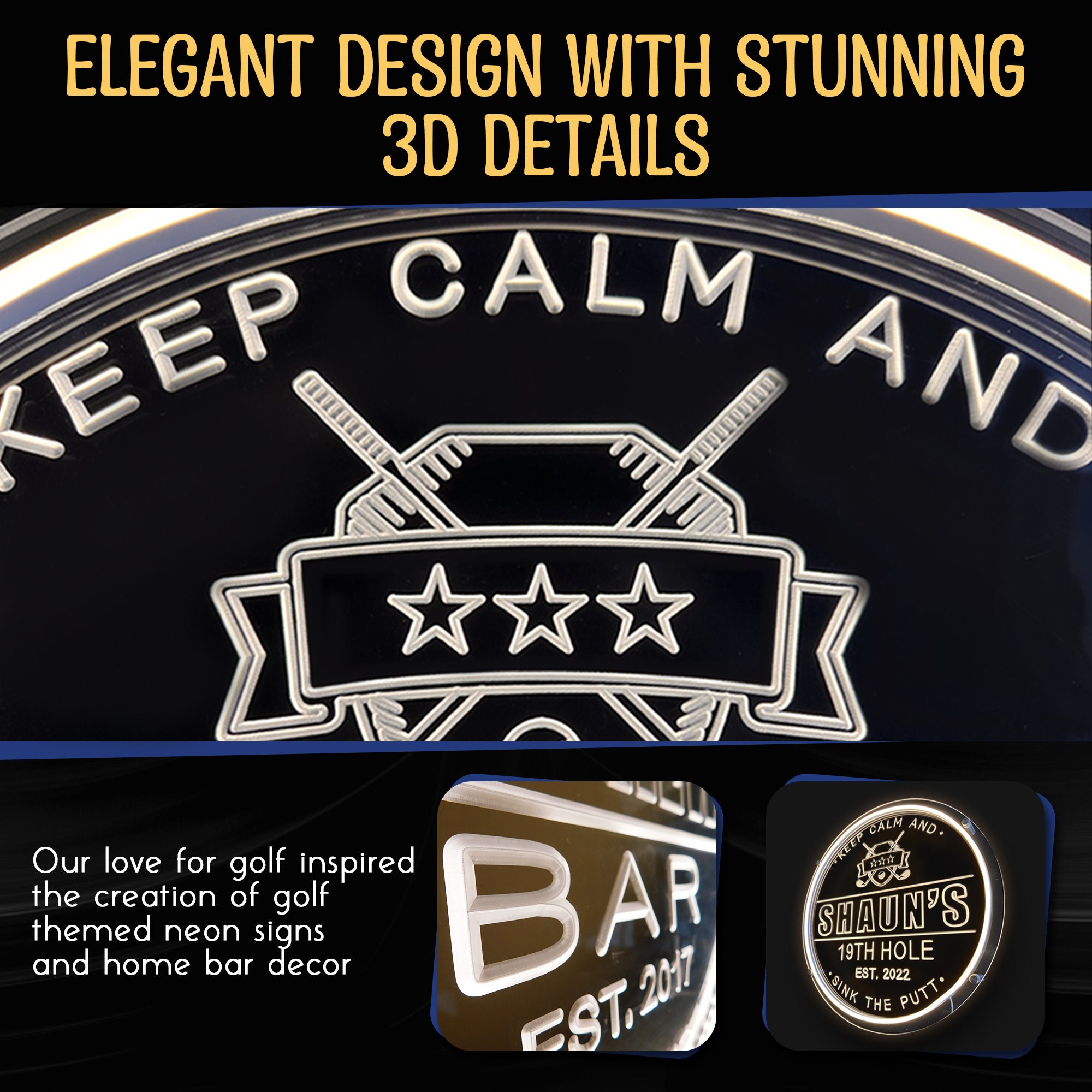Golf Bar Signs for Home Bar, Personalized LED Golf Clubs Bar Lights ...