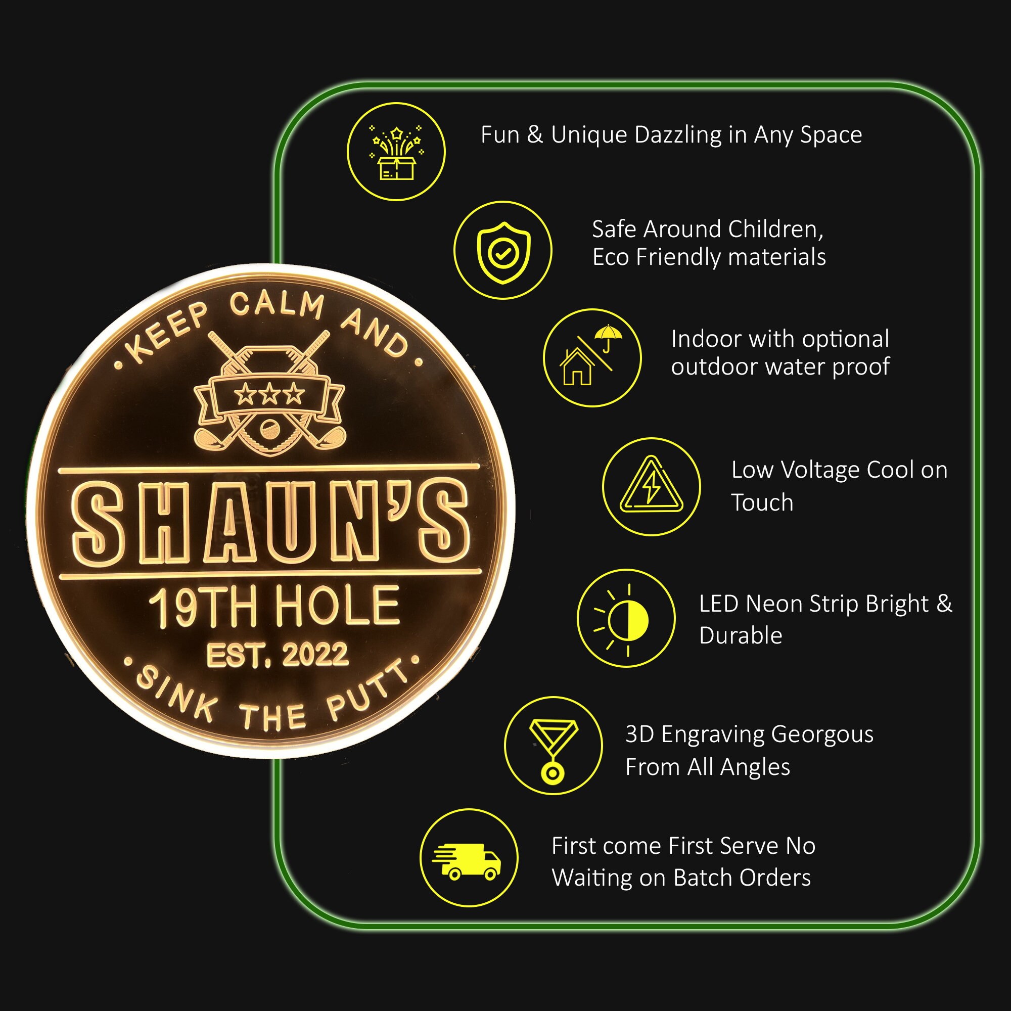 Golf Bar Signs for Home Bar, Personalized LED Golf Clubs Bar Lights ...