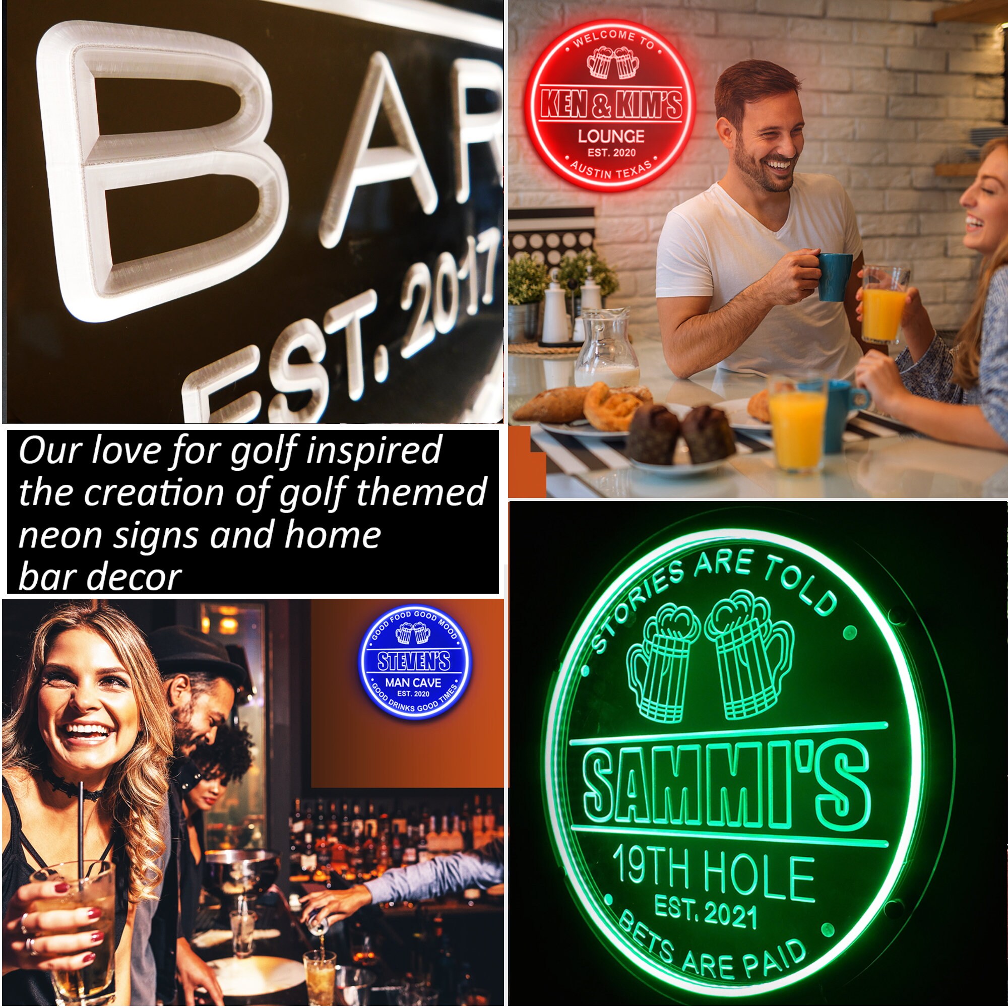 Golf Bar Signs for Home Bar, Personalized LED Golf Clubs Bar Lights ...
