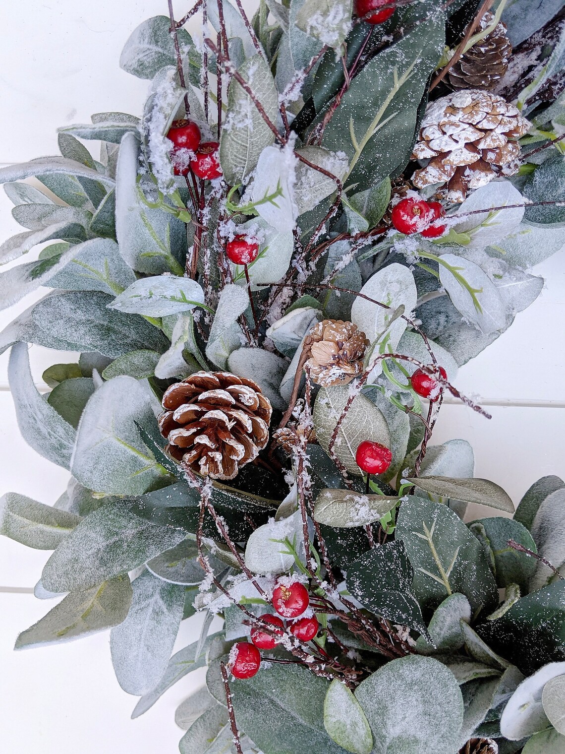 Christmas Lamb's Ear Wreath for Front Door Snowy Wreath - Etsy