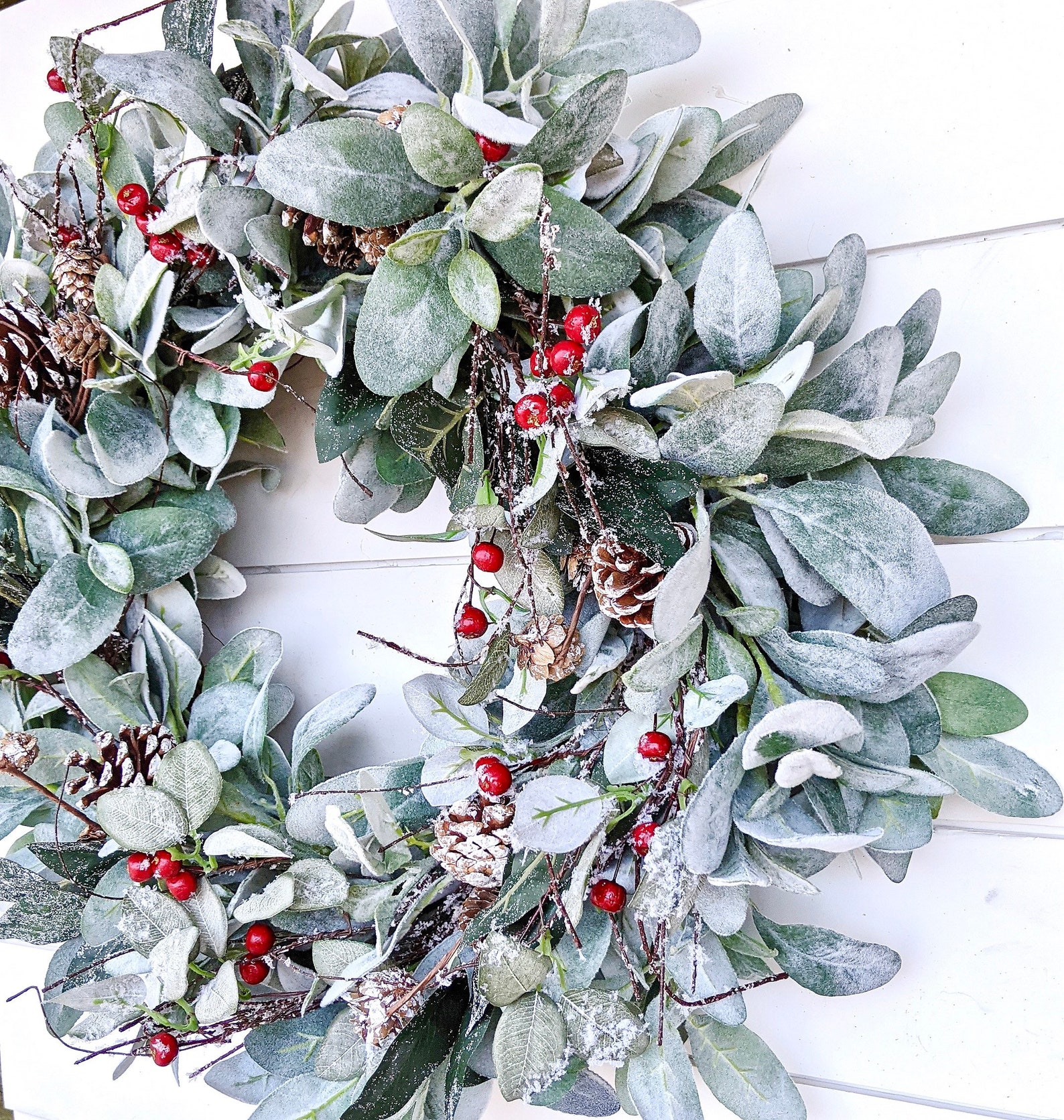 Christmas Lamb's Ear Wreath for Front Door Snowy Wreath - Etsy