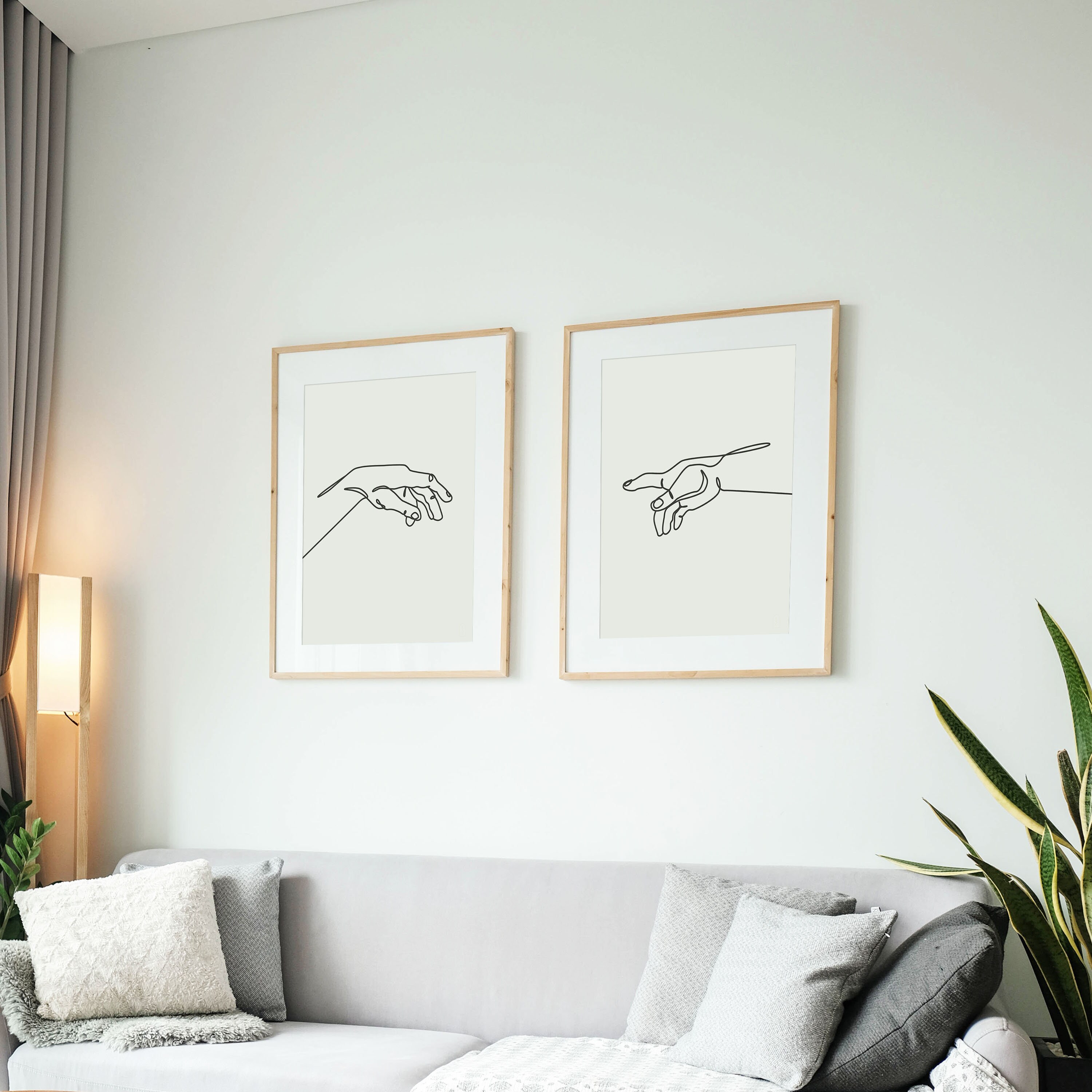 Adam & God Modern Wall Art Print Set of 2, Neutral Line Drawing Digital ...