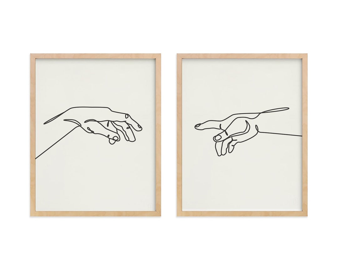 Adam & God Modern Wall Art Print Set of 2, Neutral Line Drawing Digital ...
