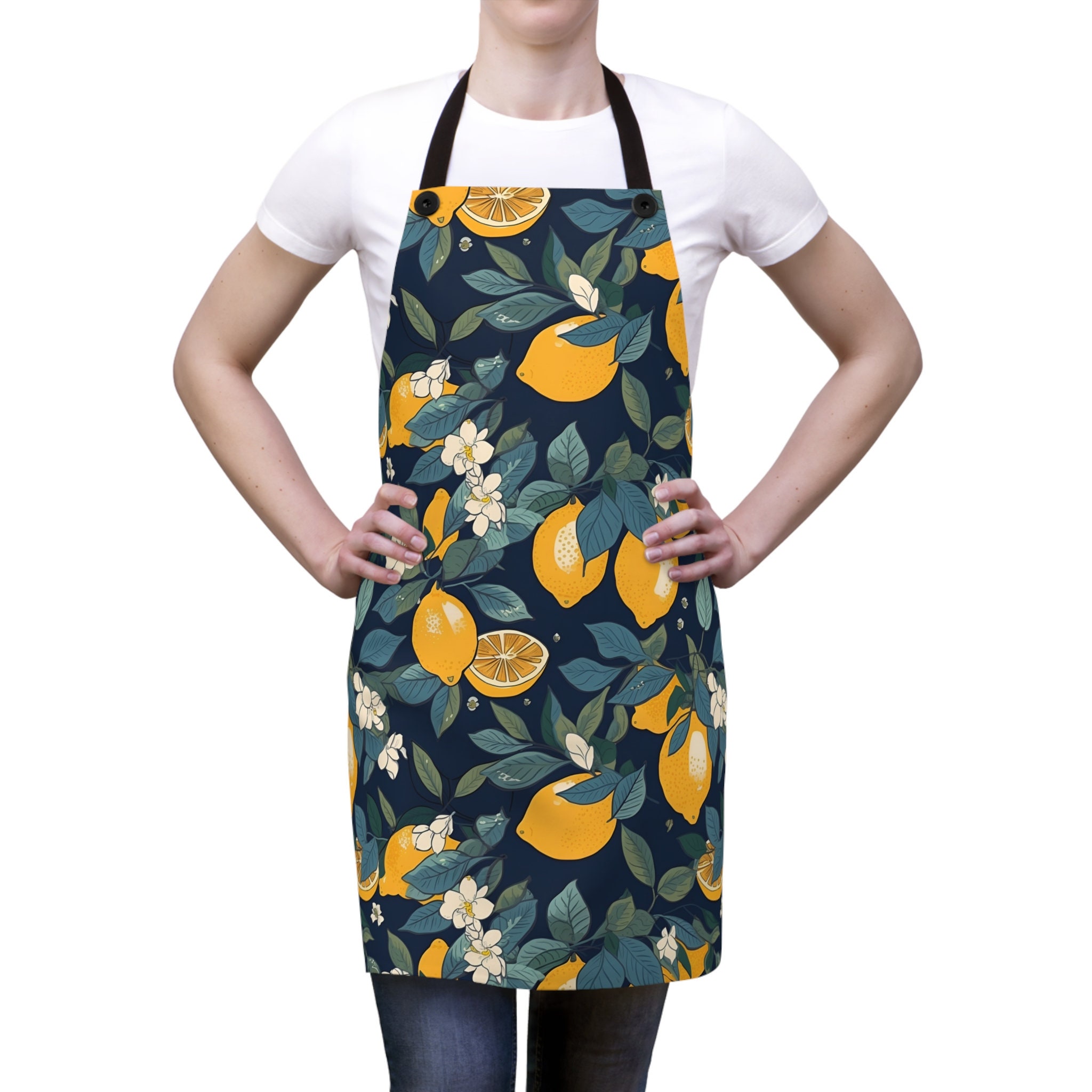 Lemon Apron Garden Navy Blue Apron for Woman Lemon Freshly Picked ...
