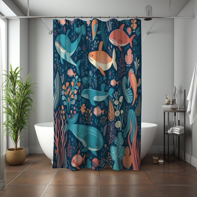 Underwater Creatures Shower Curtains Dolphins Turtles Fish - Etsy