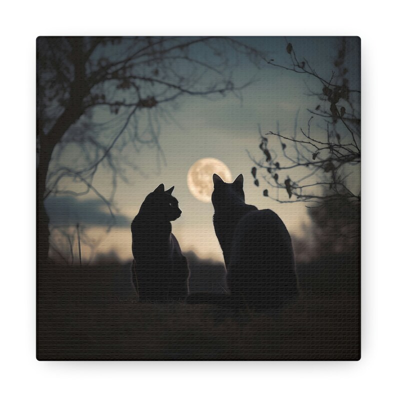 Cutesy Halloween Wall Art: Spooky Black Cats and Full Moon at Dusk - Etsy