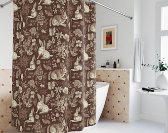 Vintage Rabbit Shower Curtain Green Toile Cottagecore Shower Curtain ...