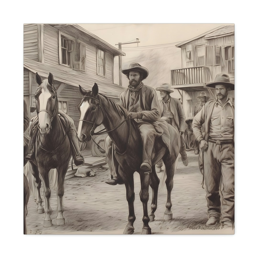 Old West Canvas: Realistic Pencil Sketch, Cowboys & Explorers - Etsy