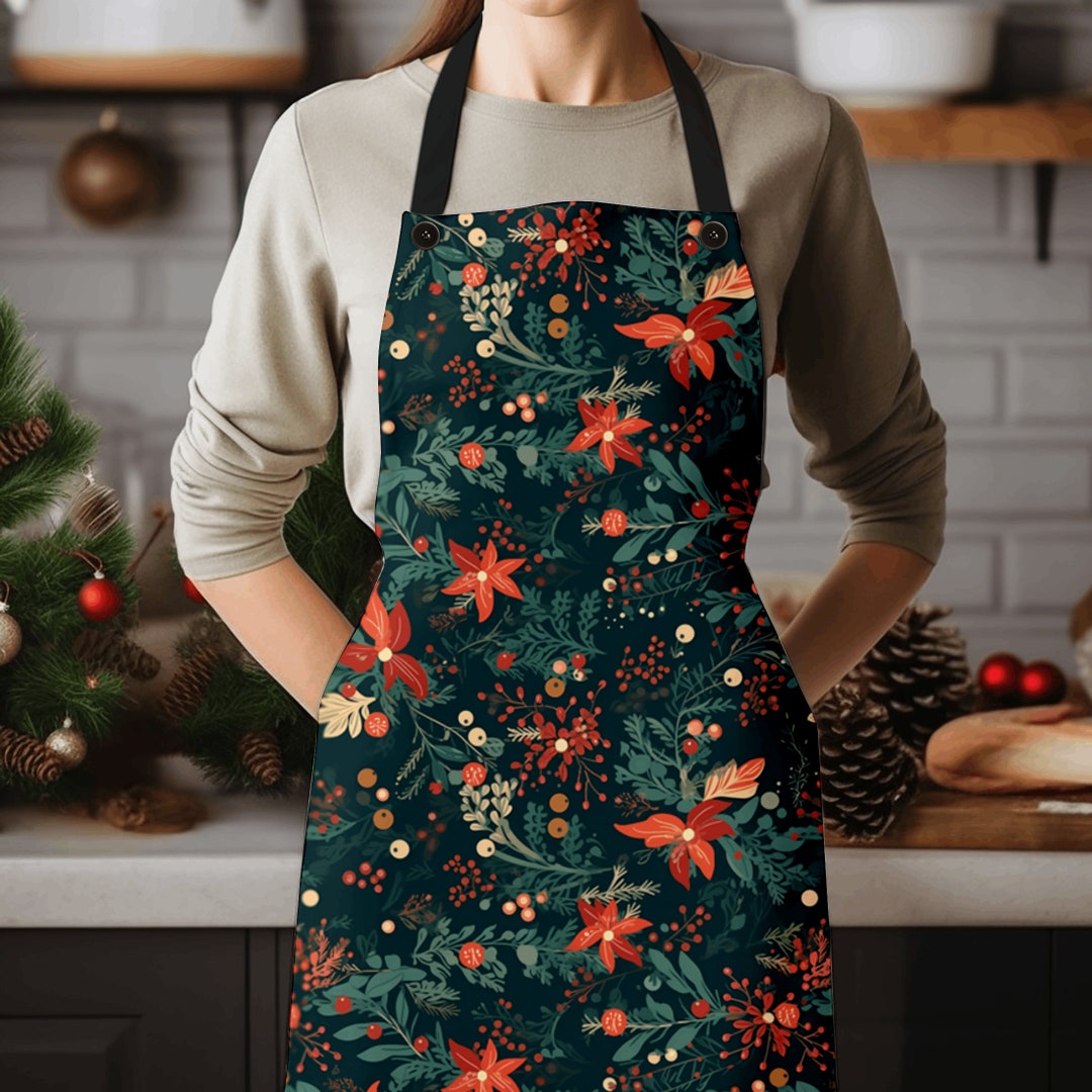 Festive Christmas Apron: Holiday Tree & Wreath Kitchen Decor - Etsy