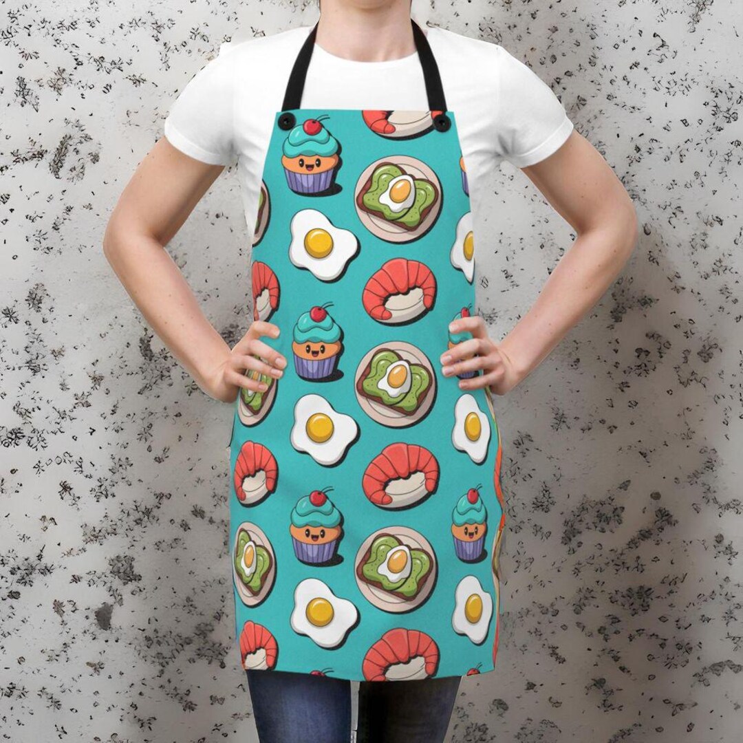 Apron Fun and Colorful Cartoon Food Pattern Kitchen Cooking Apron ...