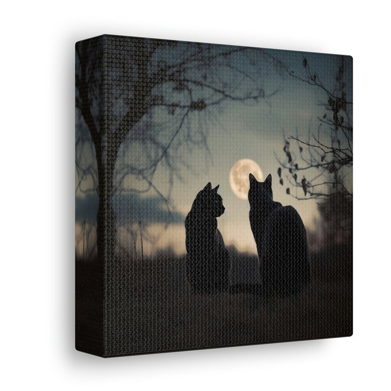 Cutesy Halloween Wall Art: Spooky Black Cats and Full Moon at Dusk - Etsy