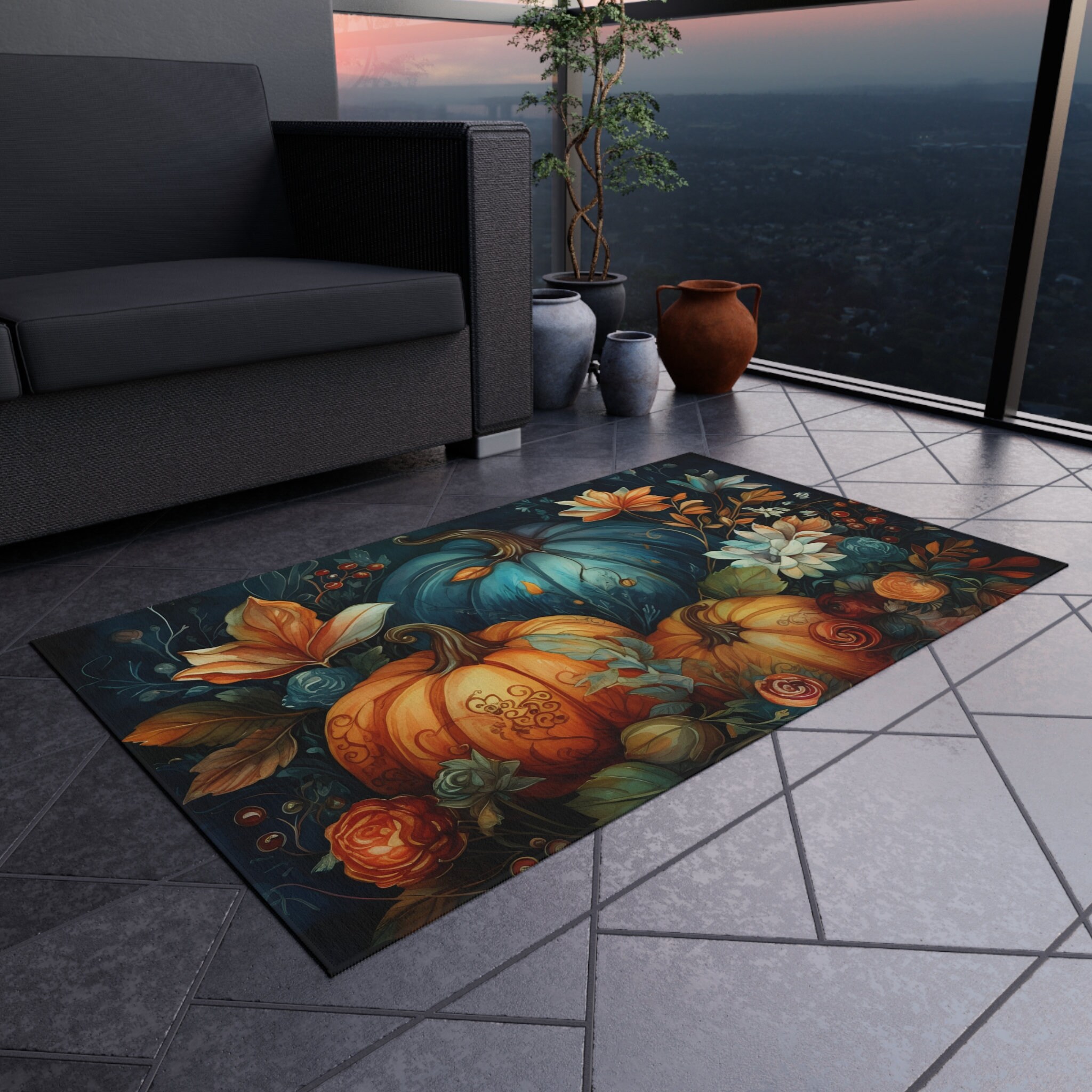 Cozy Fall Outdoor Rug Pumpkin Fall Design Autumn Home Decor - Etsy