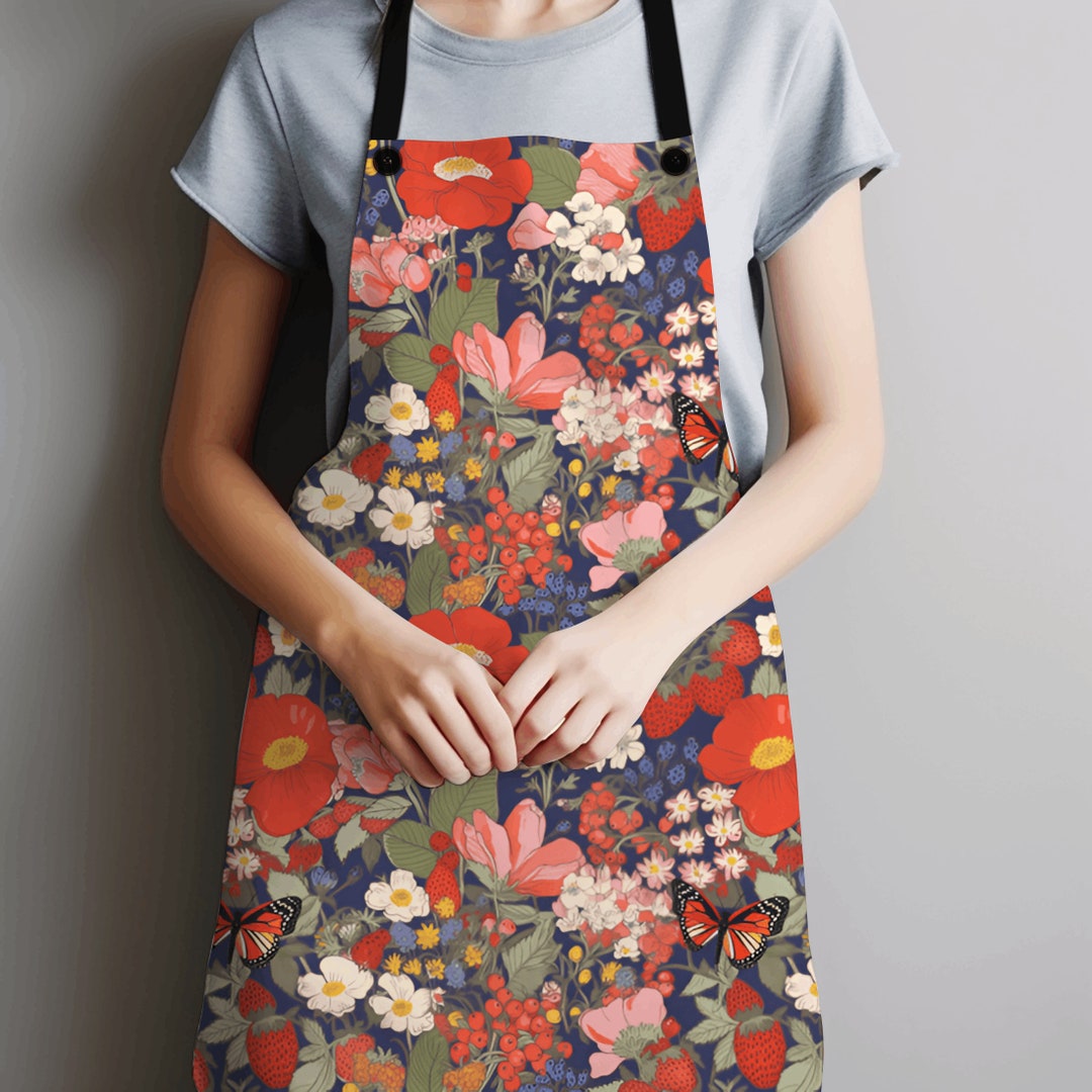 Strawberry Fields Apron Butterfly Apron Poly Twill Apron Kitchen Decor ...
