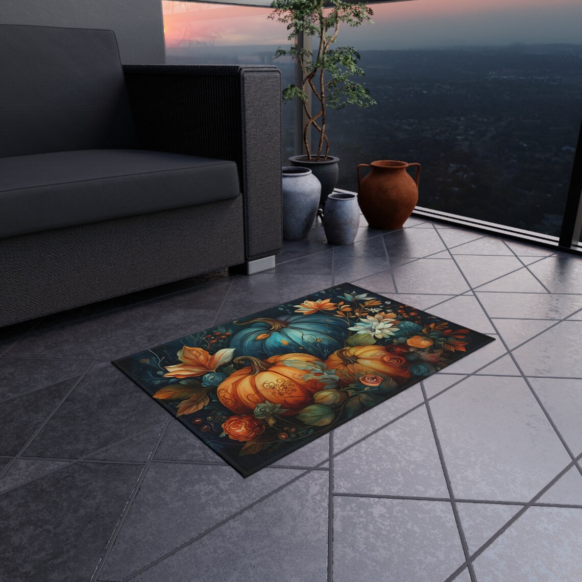Cozy Fall Outdoor Rug Pumpkin Fall Design Autumn Home Decor - Etsy