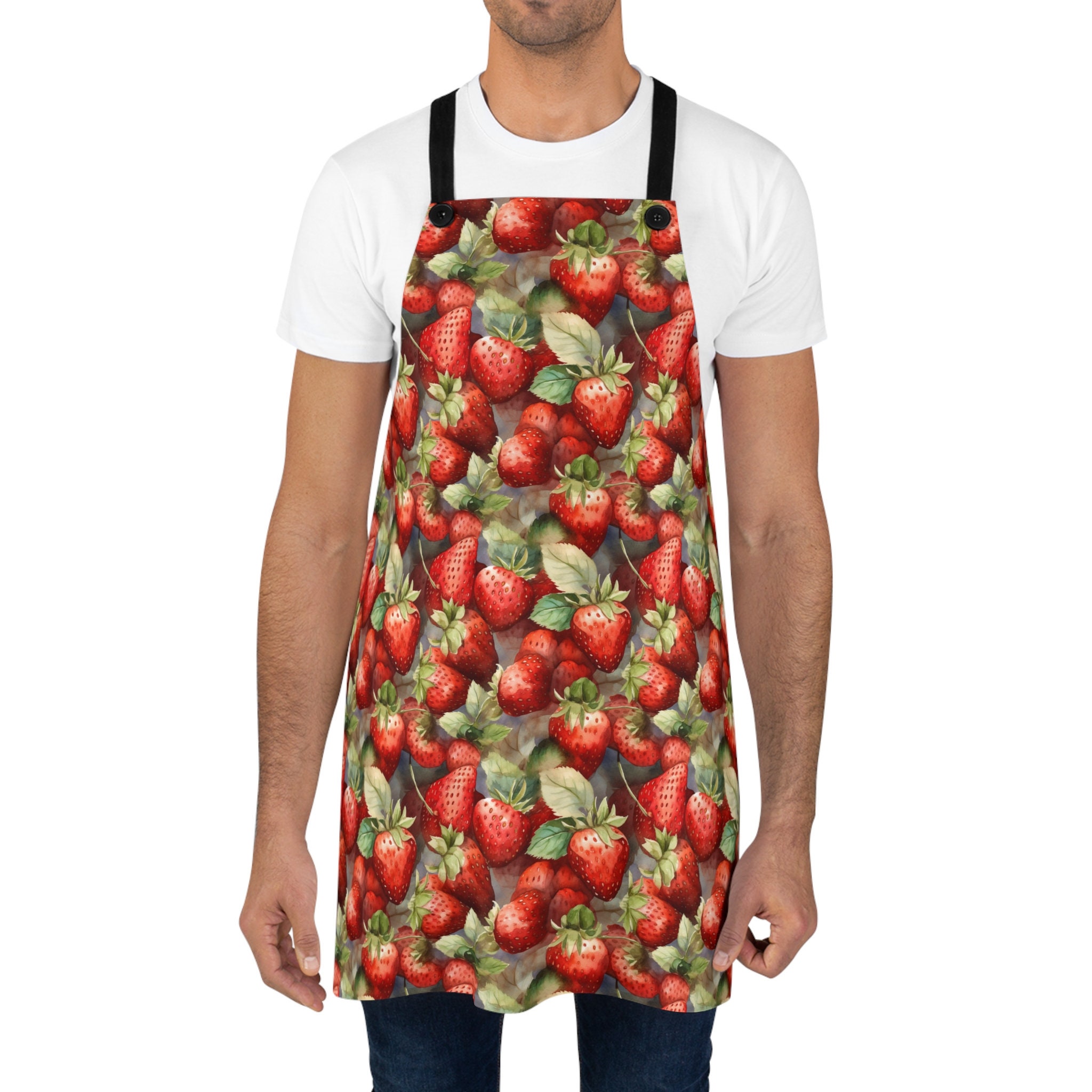 Strawberry Apron Strawberry Kitchen Bright Watercolor Strawberry Apron ...