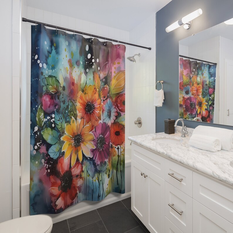 Floral Shower Curtain Watercolor Flowers Shower Curtain Flower Curtains ...