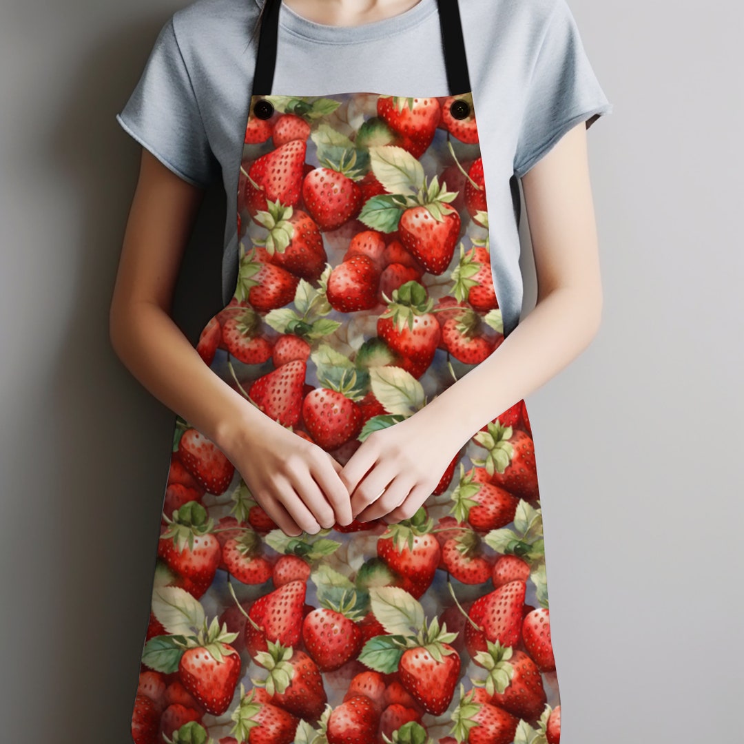 Strawberry Apron Strawberry Kitchen Bright Watercolor Strawberry Apron ...