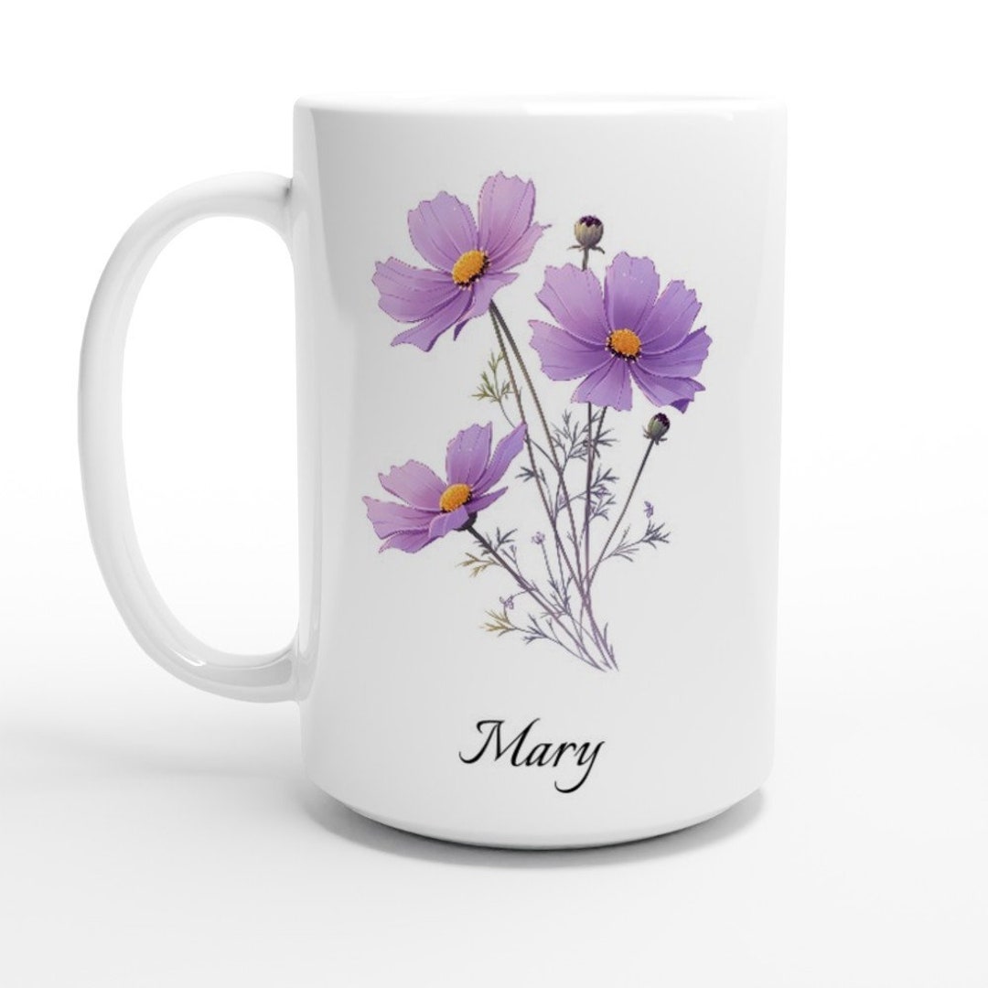 Personalized October Birth Flower Cosmos White Ceramic Mug - Etsy