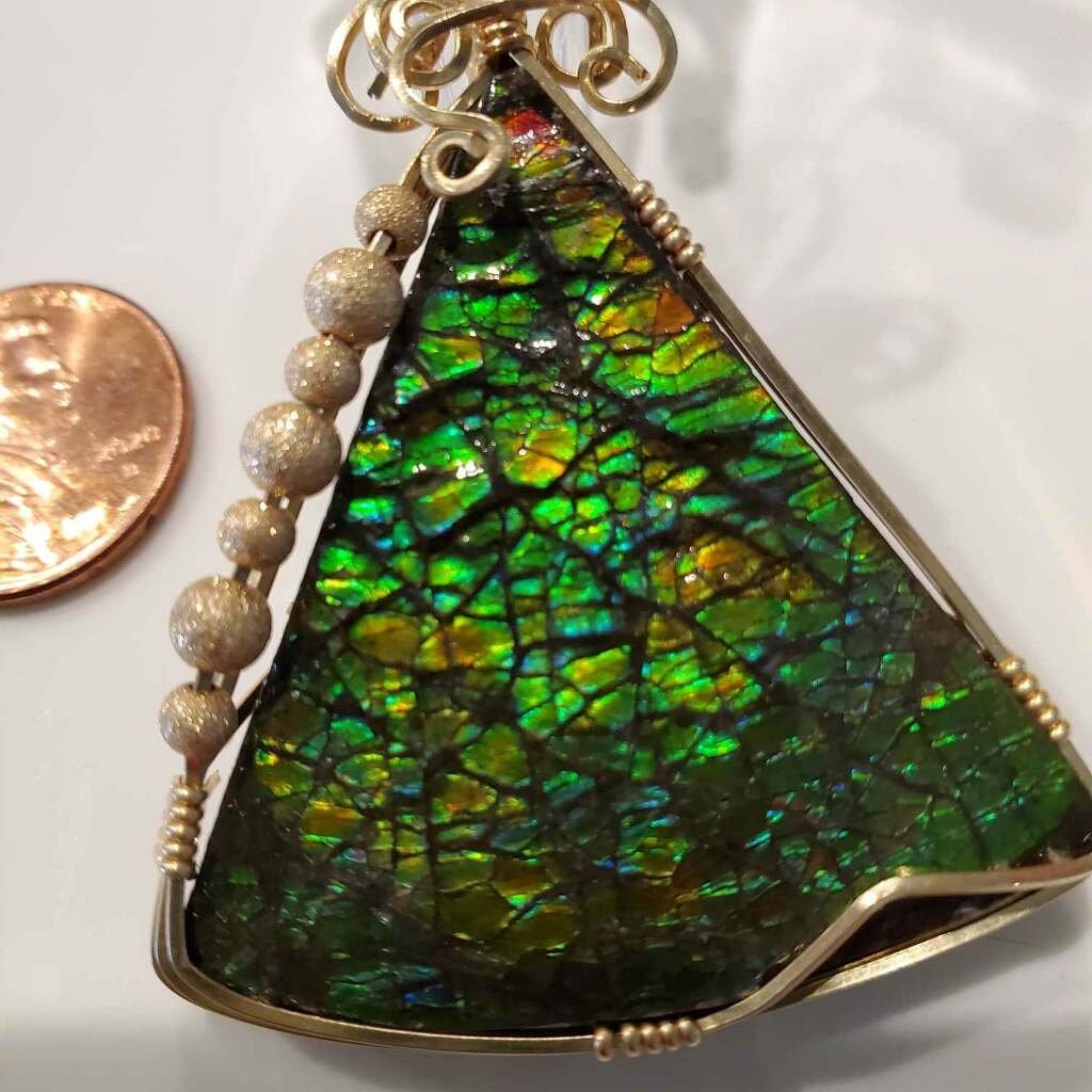 Beautiful Ammolite Pendant. Green With Blue Flashes. - Etsy